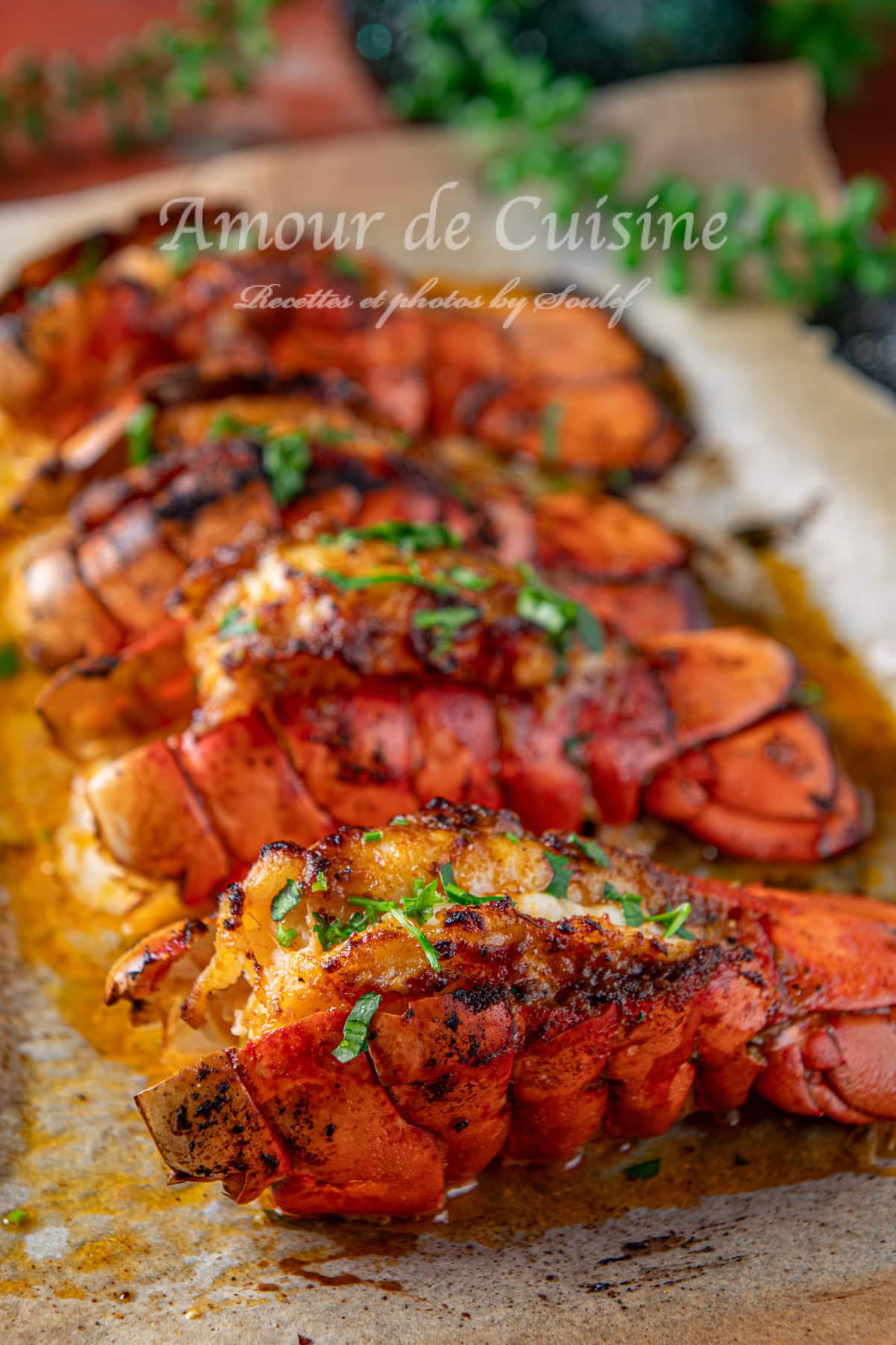 Queues de homard au four au beurre au citron